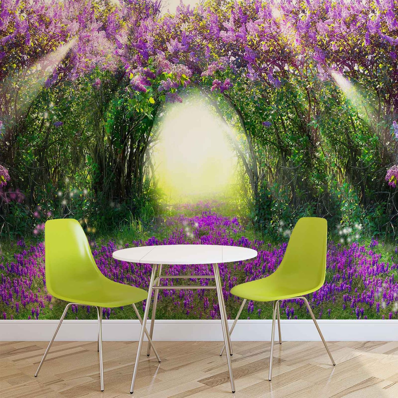 Flowers Purple Forest Light Beam Nature Fototapet, Tapet på Europosters.dk