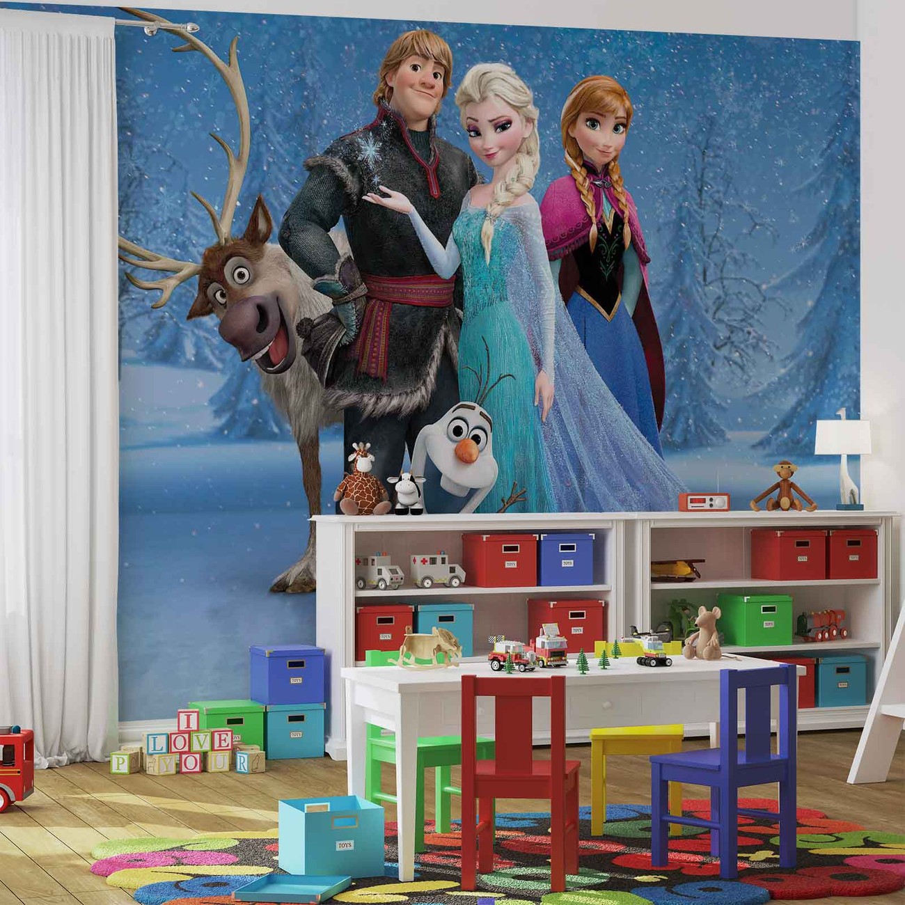 Fototapete, Tapete Disney Eiskönigin Elsa Anna Olaf Sven bei ...