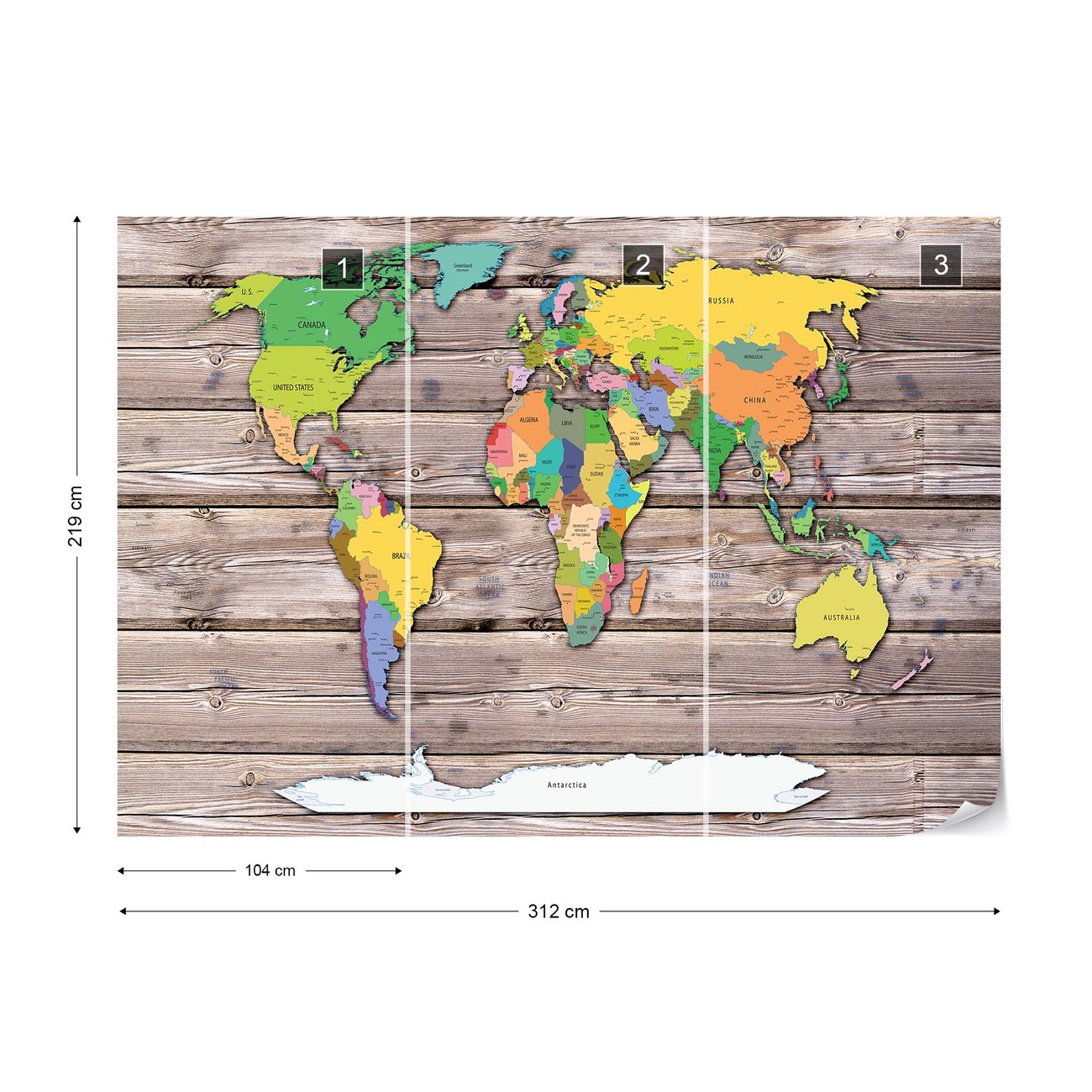 Fototapete, Tapete Political World Map On Wood Background bei ...
