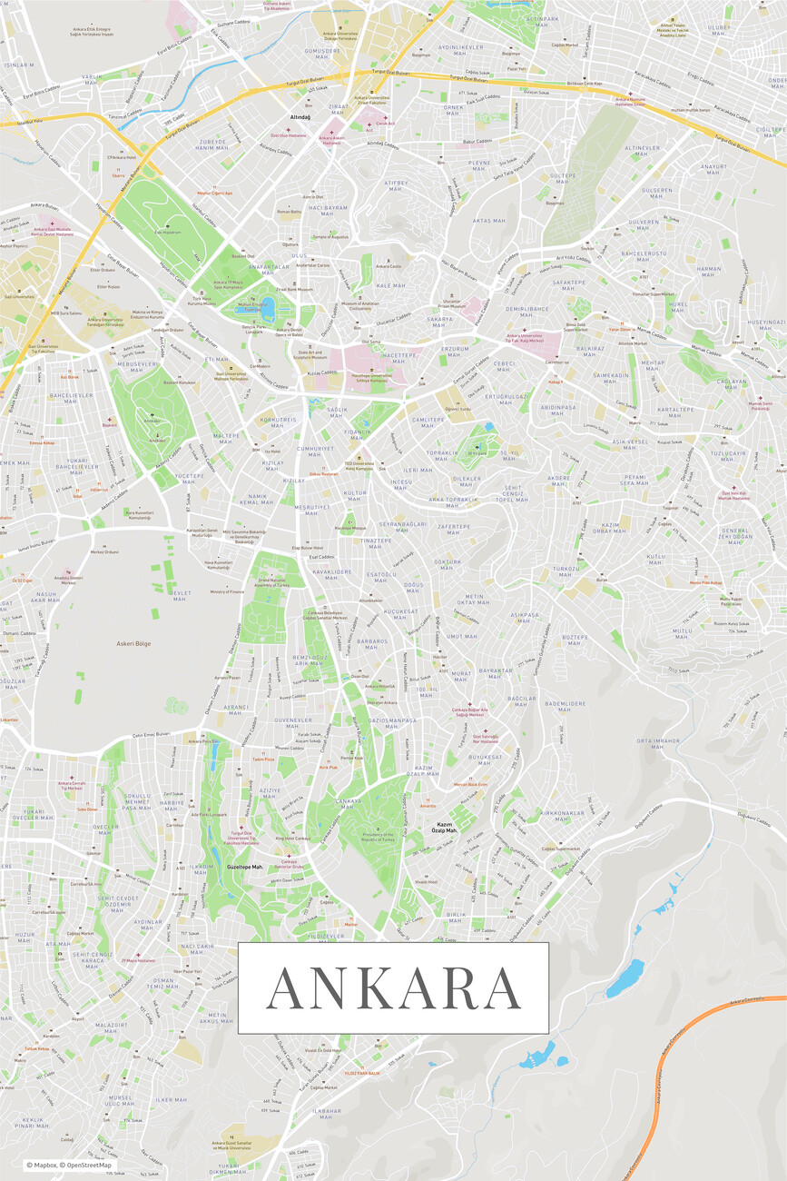 Mapa Ankara color ǀ Mapas de ciudades y mapas mundiales para tu pared ...