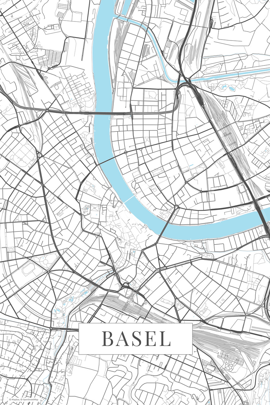 Mapa Basel white ǀ Mapas de ciudades y mapas mundiales para tu pared ...