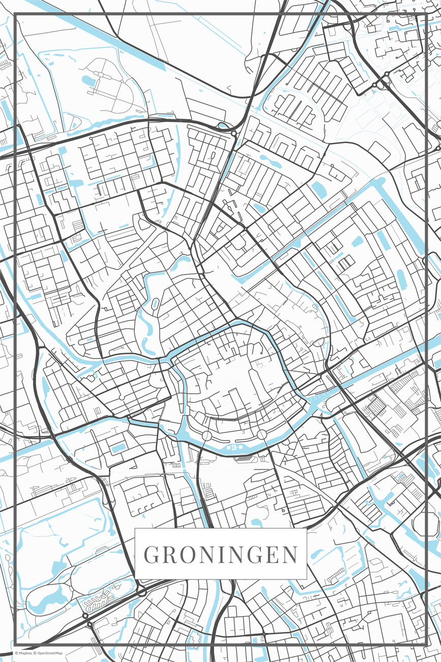 Mapa Groningen white ǀ Wiele plakatów z mapami świata i miast ǀ Posters.pl