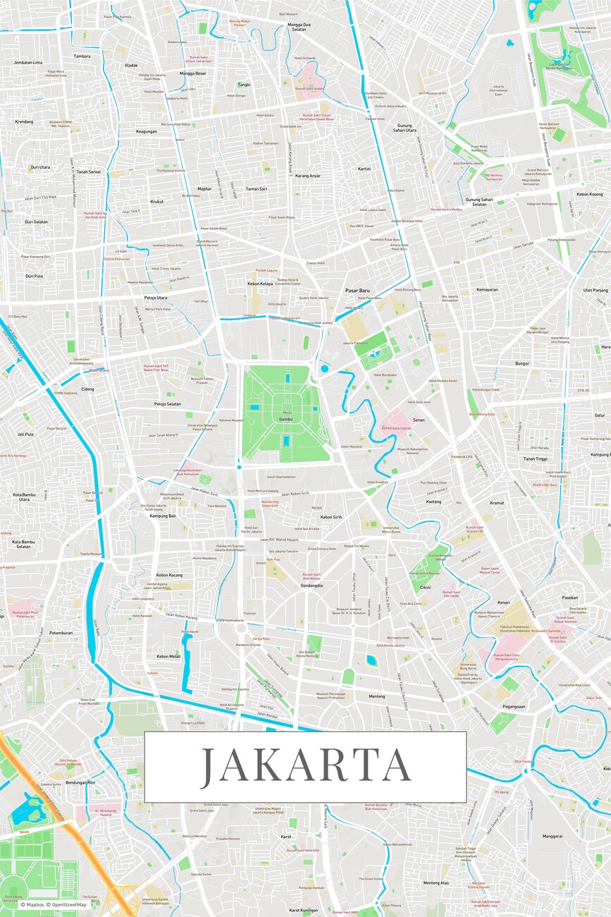 Carte de Jakarta color ǀ Toutes les cartes et planisphères sur le mur ...