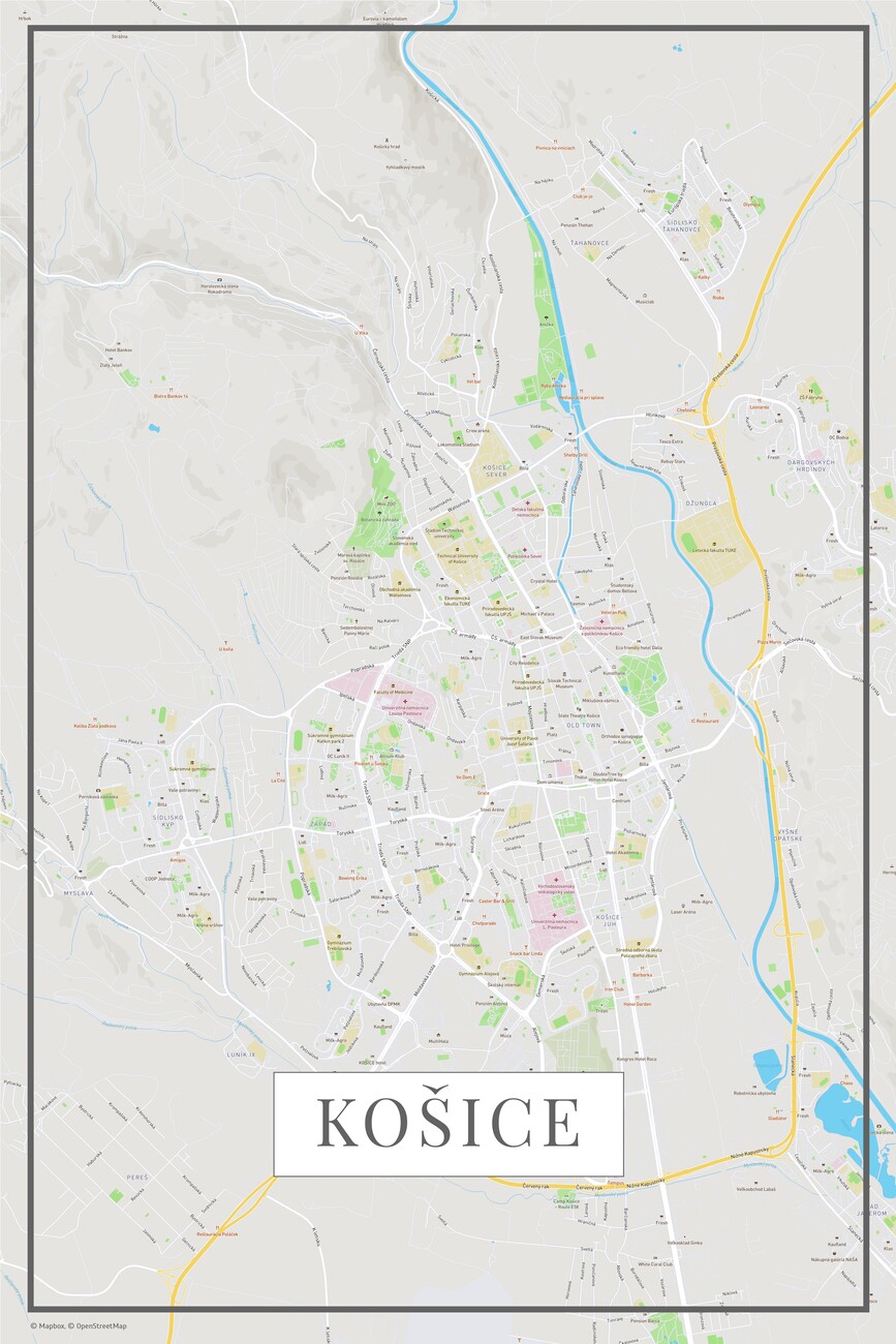 Carte de Košice color ǀ Toutes les cartes et planisphères à accrocher