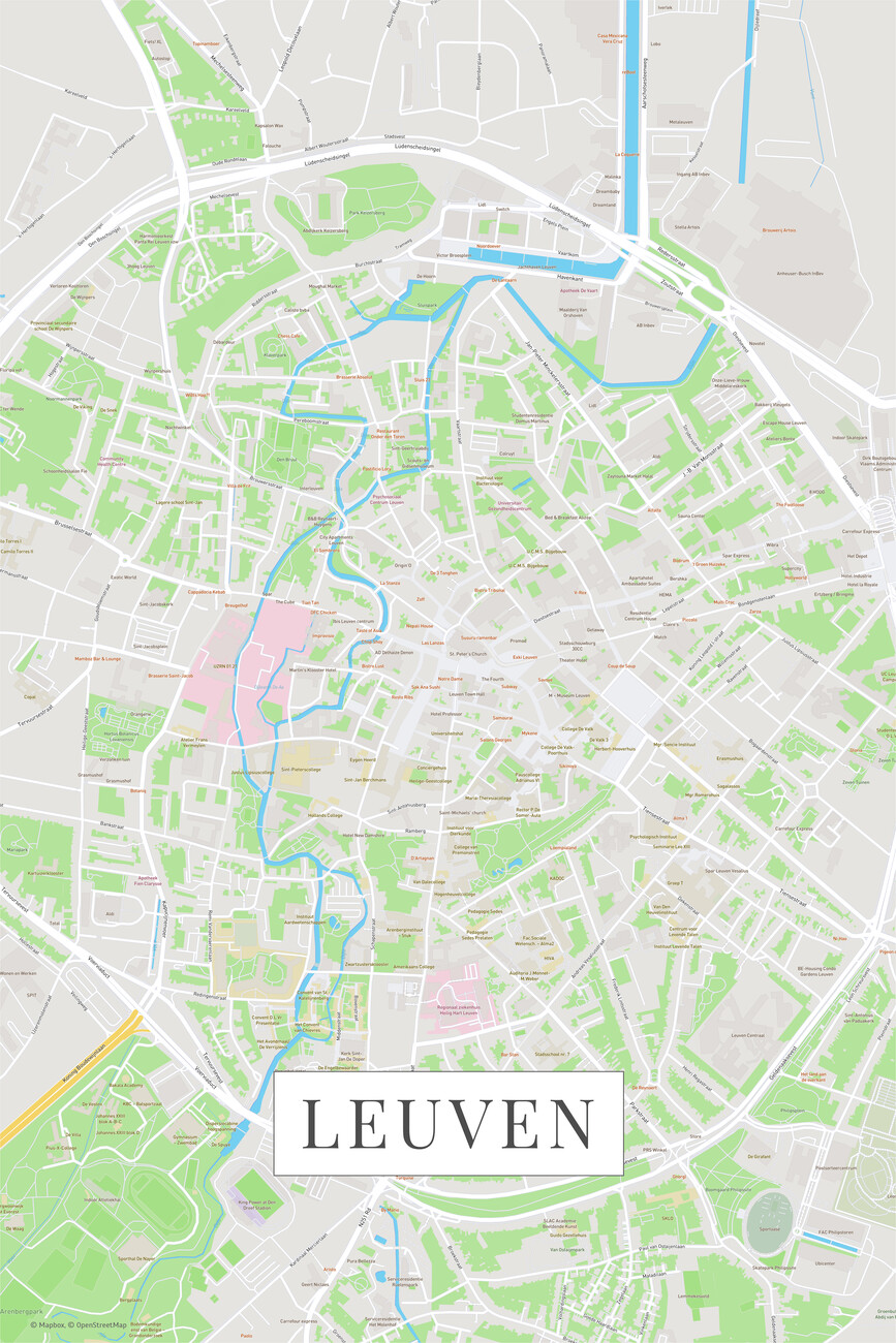 Kaart Leuven color ǀ Alle stadskaarten en wereldkaarten aan de muur ...