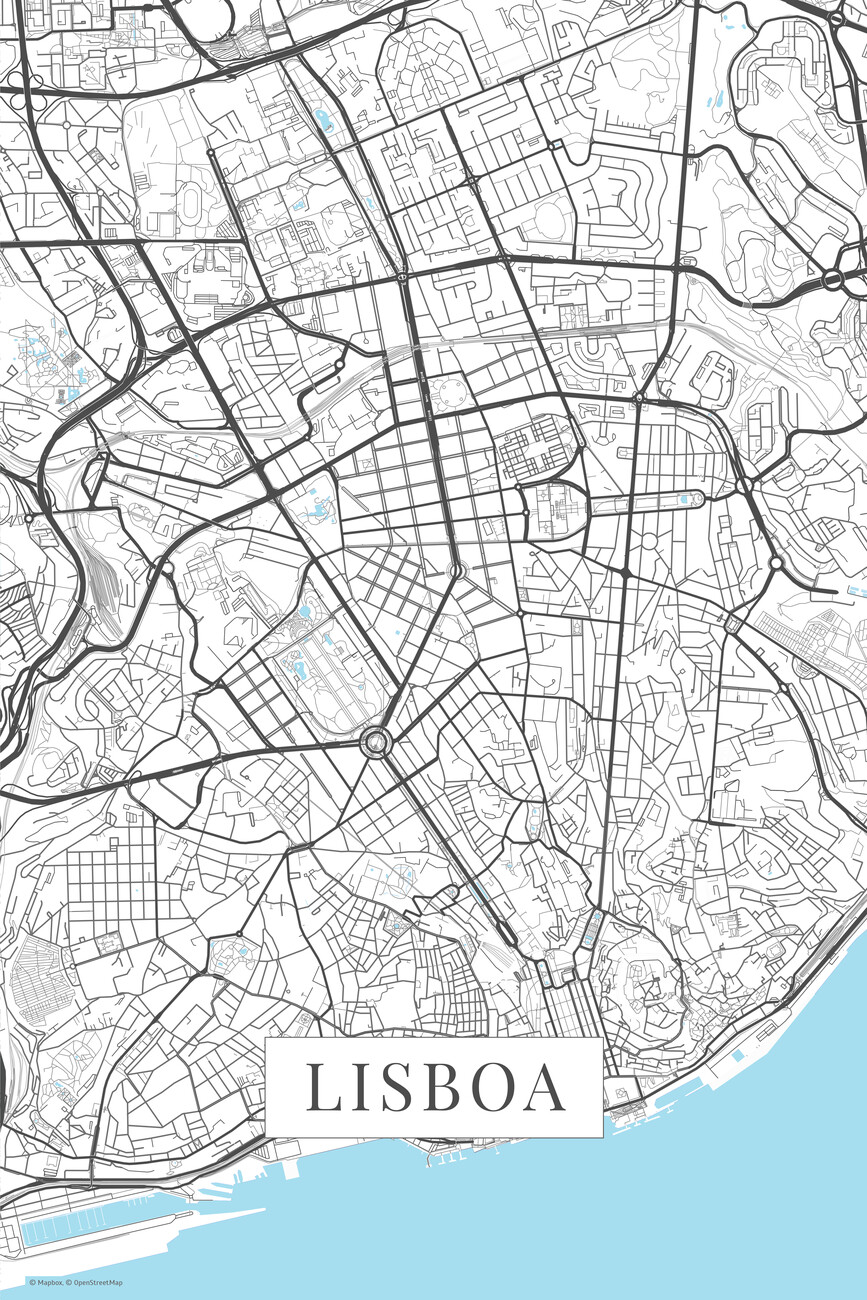 Mapa Lisboa white ǀ Mapas de ciudades y mapas mundiales para tu pared ...