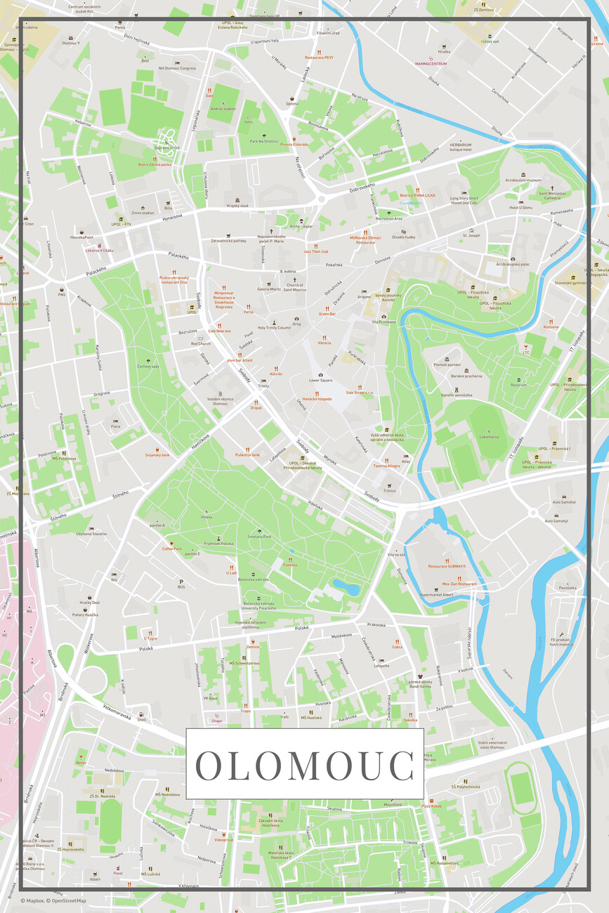 Mapa Olomouc color ǀ Mapy všech měst a států na zeď ǀ Posters.cz