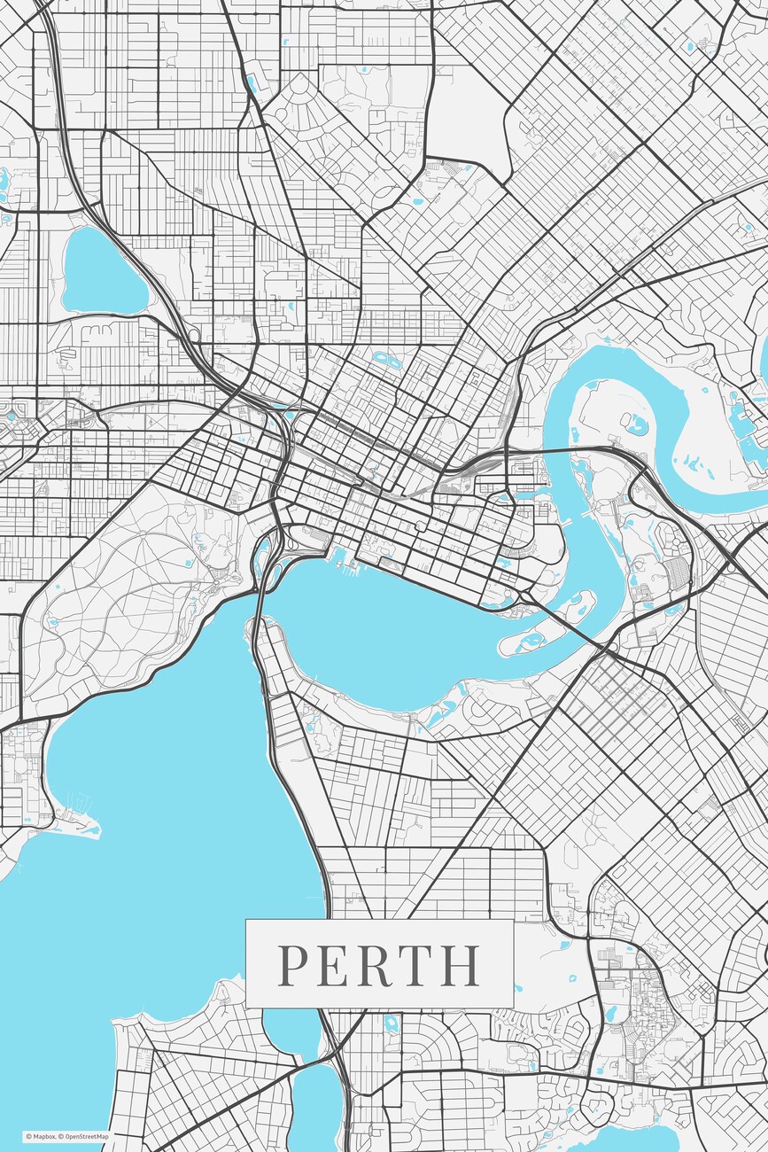 Mapa Perth white ǀ Mapas de ciudades y mapas mundiales para tu pared ...