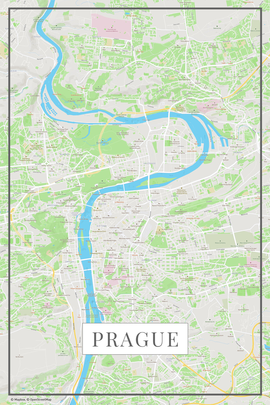 Mapa Prague color ǀ Mapas de ciudades y mapas mundiales para tu pared ...