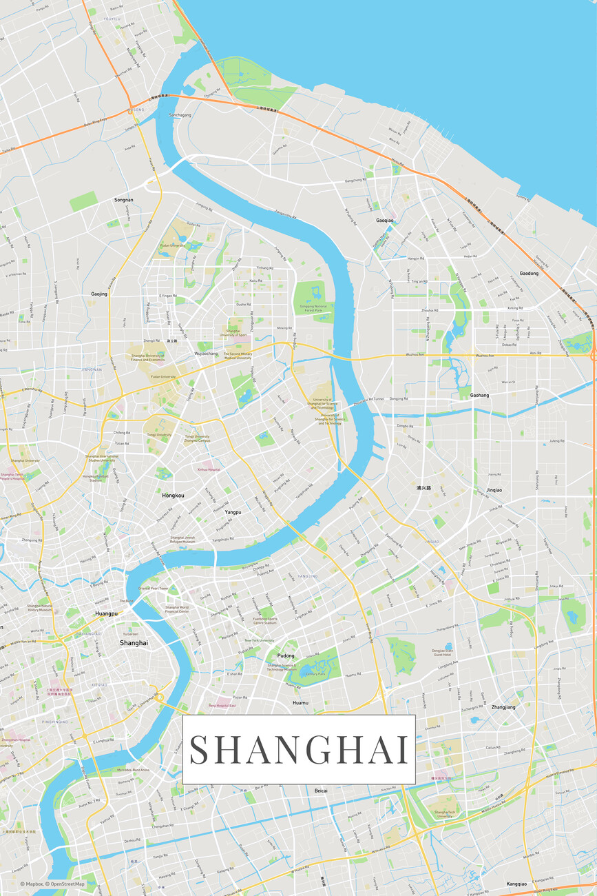 Carte de Shanghai color ǀ Toutes les cartes et planisphères à accrocher