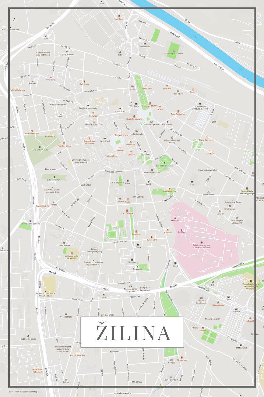 Mapa Žilina color ǀ Mapas de ciudades y mapas mundiales para tu pared ...