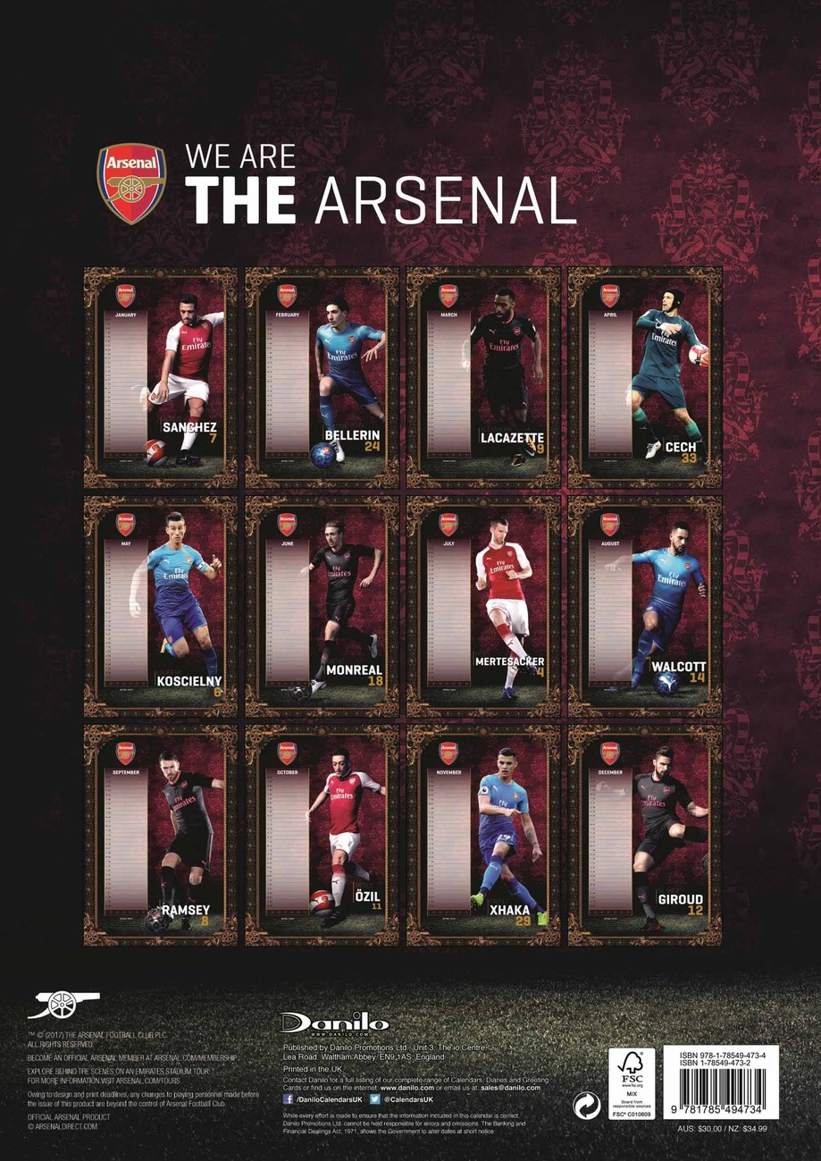 Arsenal - Calendarios de pared 2018 | Consíguelos en Posters.es