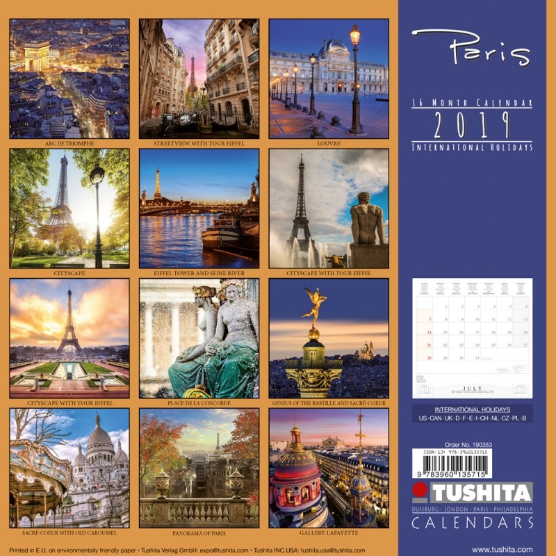 Paris - Calendarios de pared 2019 | Consíguelos en Posters.es