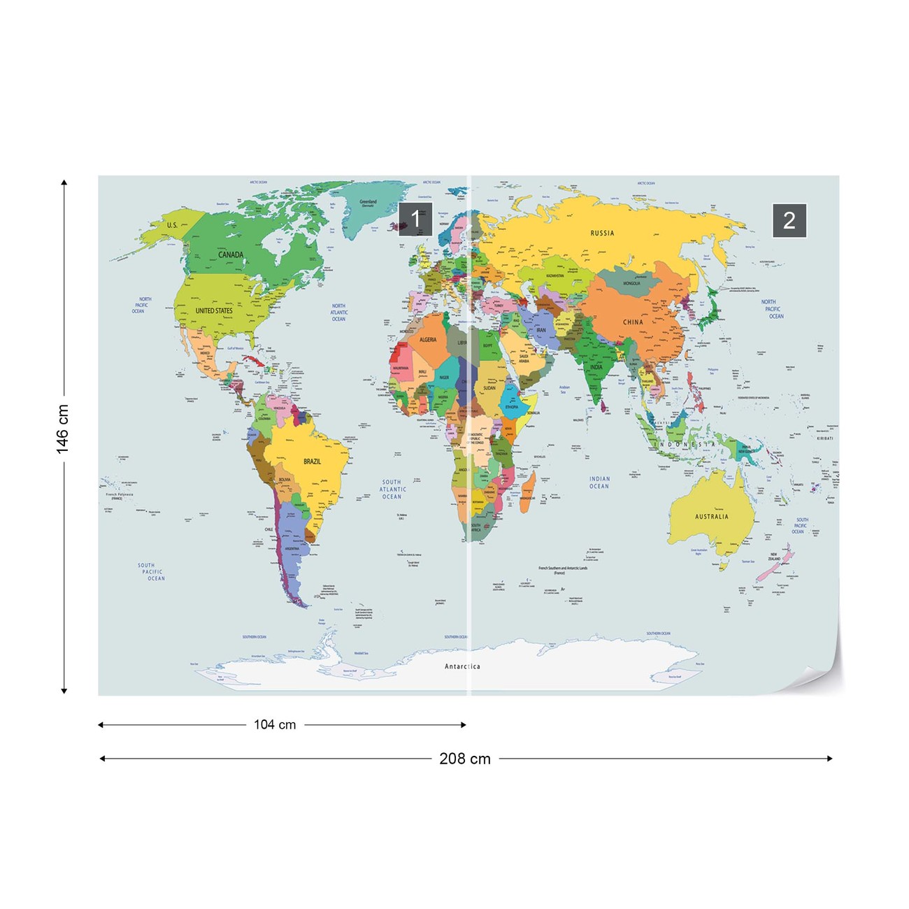 Political World Map Atlas Fotobehang, Behang - Bestel nu op EuroPosters.nl