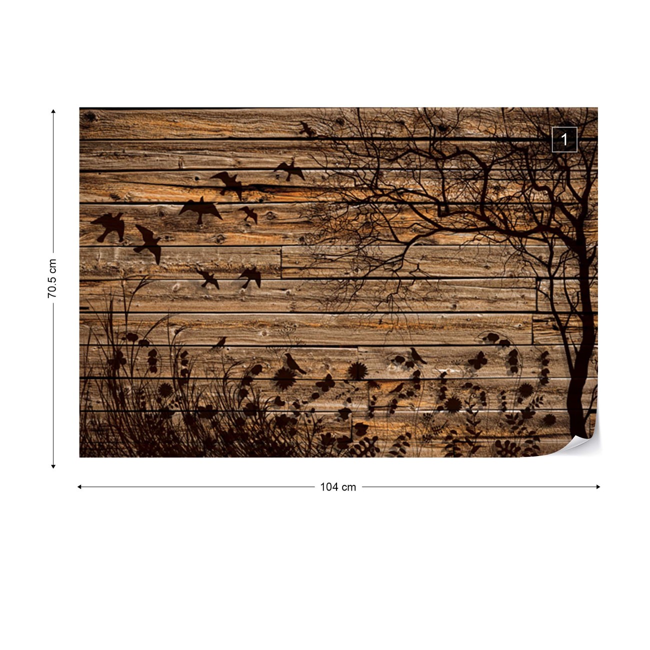 Rustic Birds And Tree Silhouette Wood Plank Texture Fotobehang, Behang ...