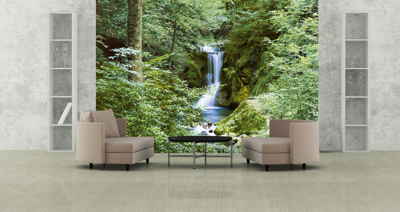 WATERFALL IN SPRING Fotobehang, Behang - Bestel nu op EuroPosters.nl