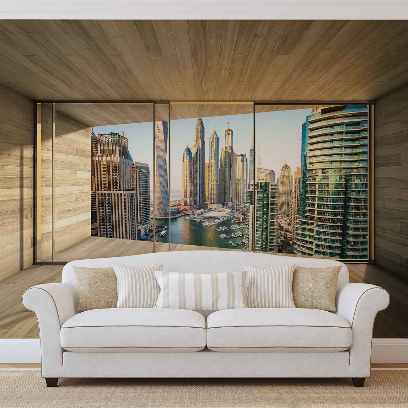 Window Dubai City Skyline Marina Fotobehang, Behang - Bestel nu op ...