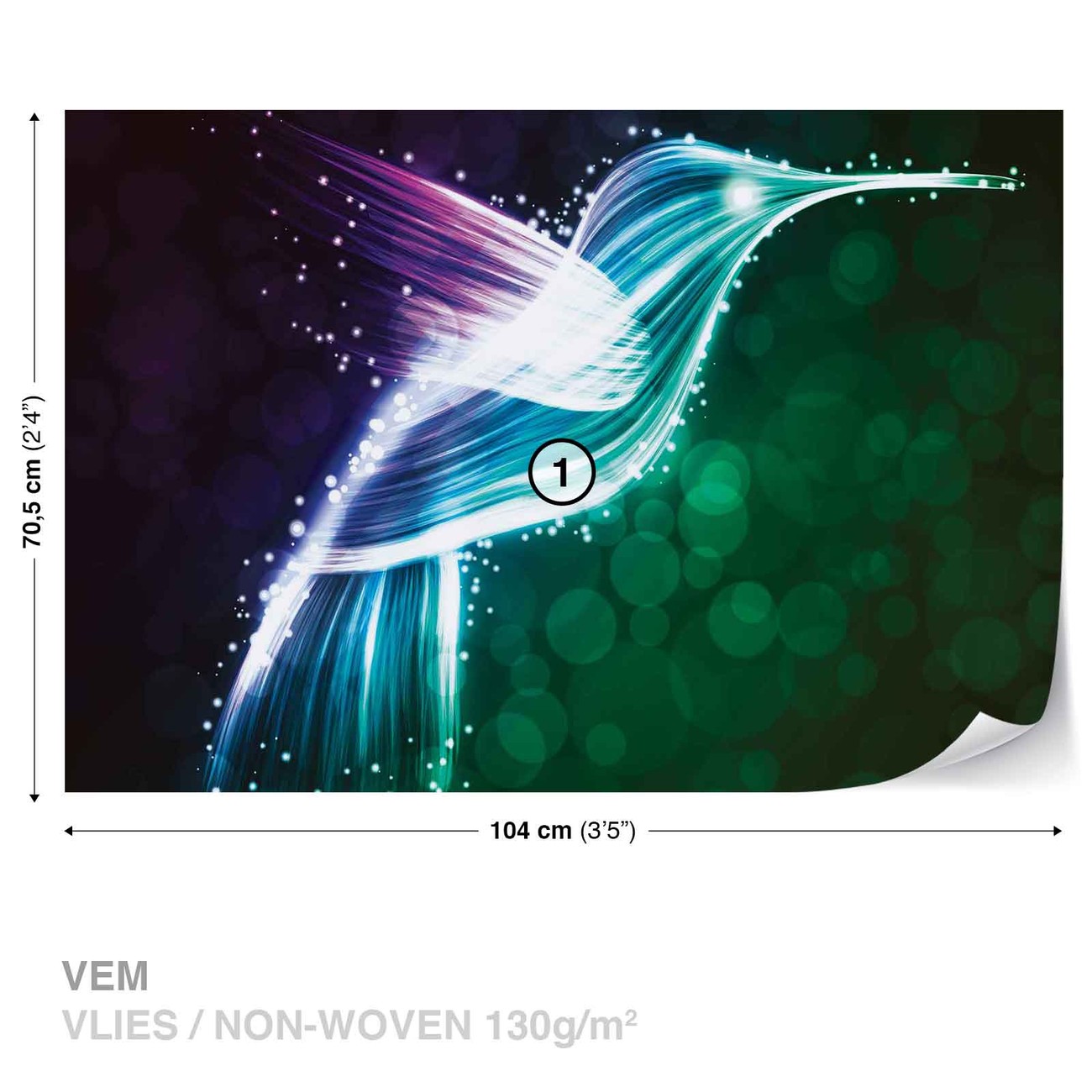 Fotomural Colibri colores neon, Papel pintado | Posters.es