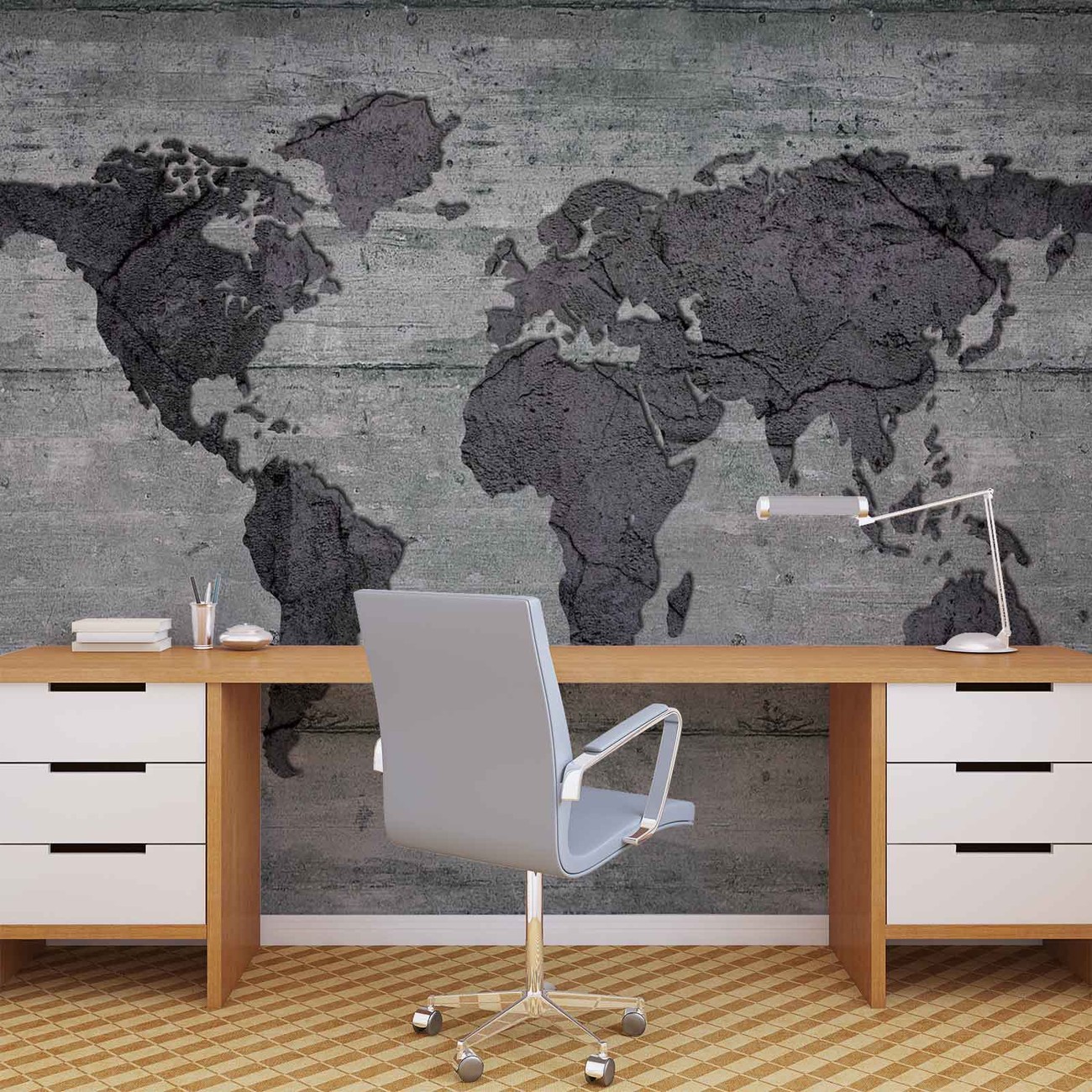 World Map Concrete Texture Fototapet, Tapet på EuroPosters.se