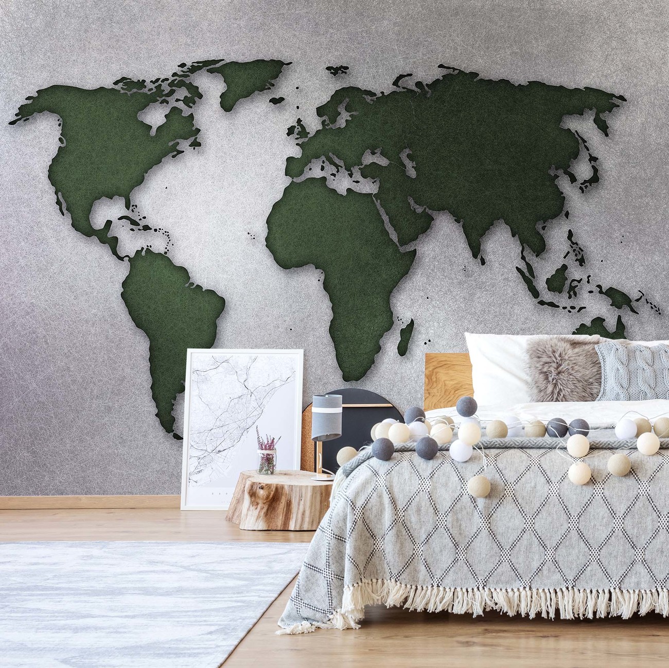 Fototapete, Tapete Modern World Map Silver bei EuroPosters ...