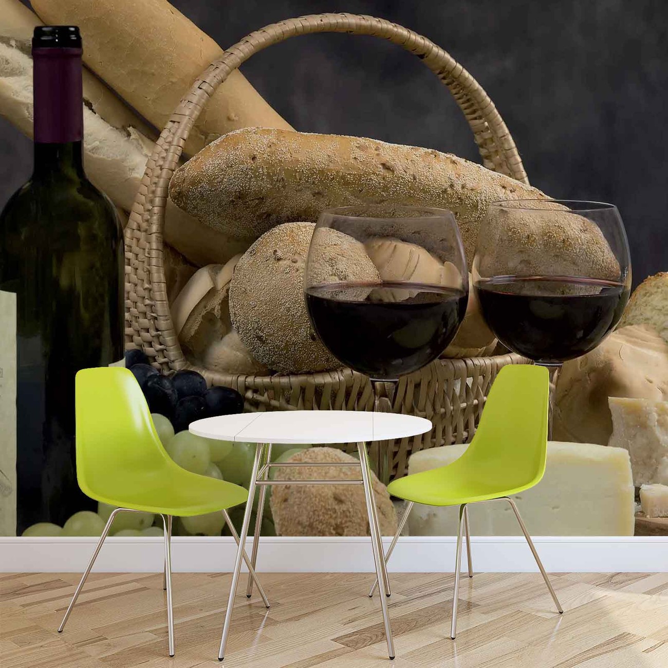 Fototapete, Tapete Wein Brot Trauben bei EuroPosters - Kostenloser Versand