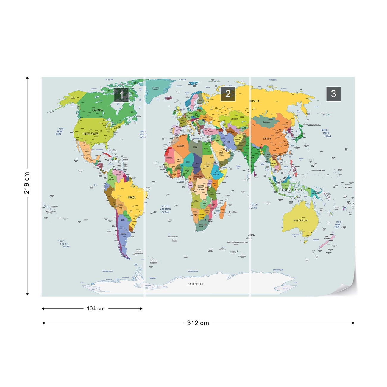 Political World Map Atlas Fototapet, Tapet på Europosters.dk