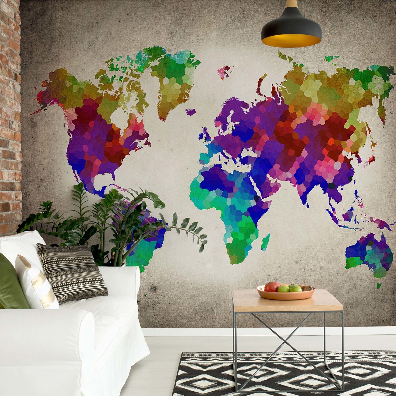 Watercolour World Map Fototapet, Tapet på Europosters.dk