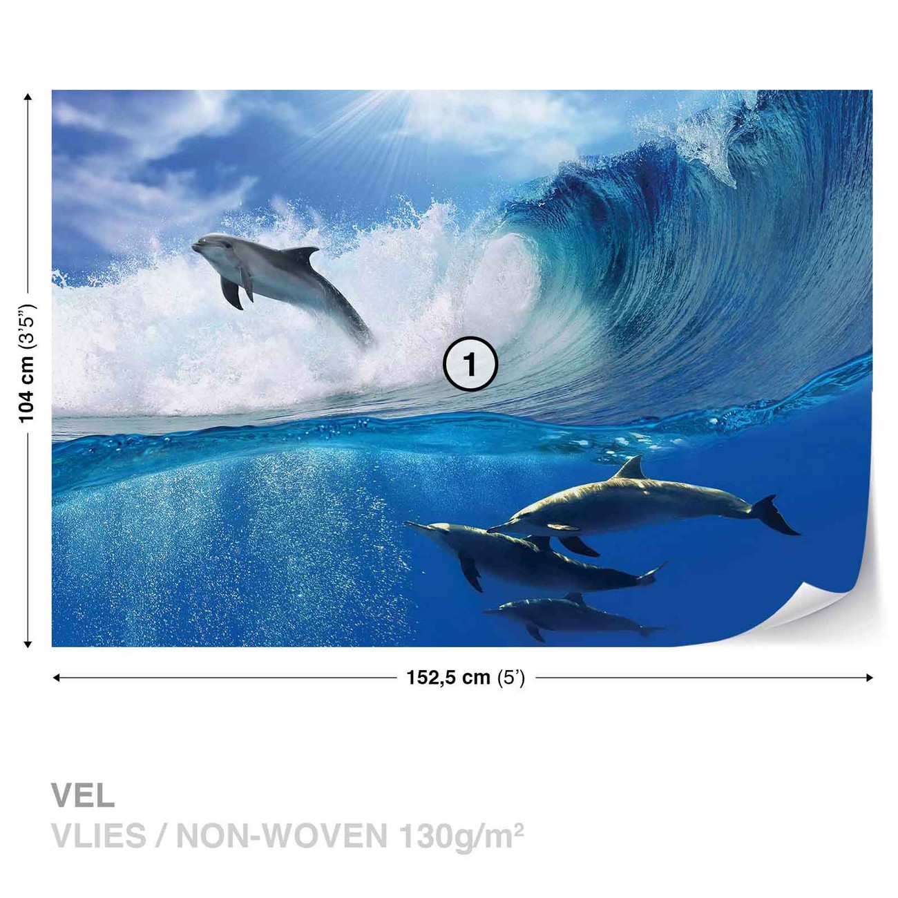 Delfíni v moři, vlny, příroda fototapeta, tapeta na zeď na Posters.cz