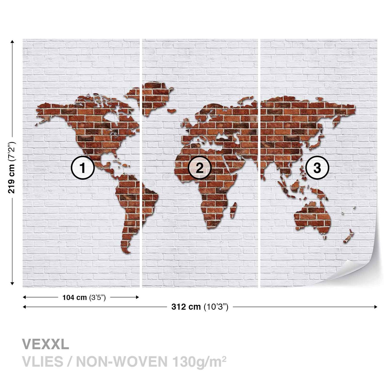 Mapa světa - cihlová stěna fototapeta, tapeta na zeď na Posters.cz