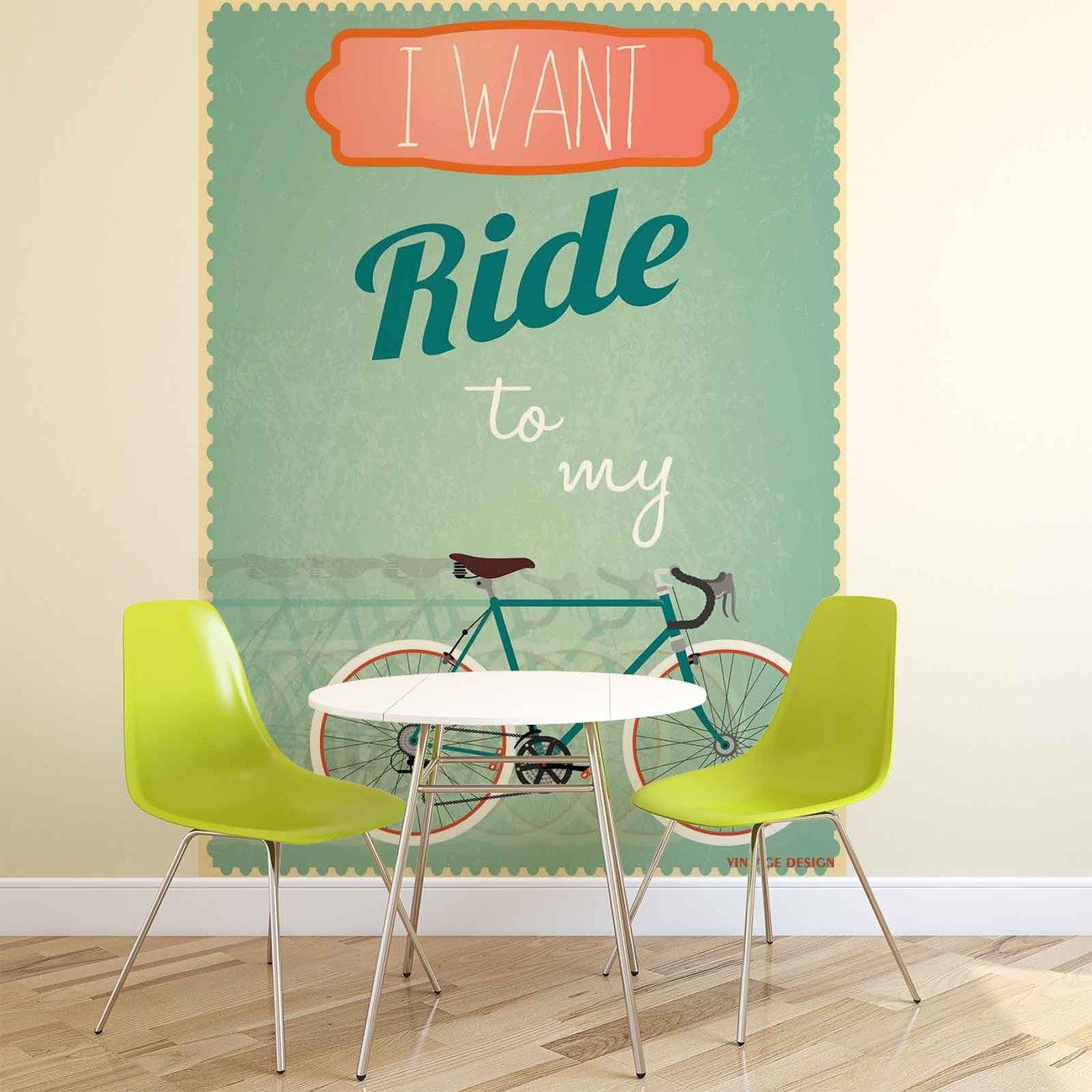 Retro Nápis I want ride to my bicycle fototapeta, tapeta na zeď na ...