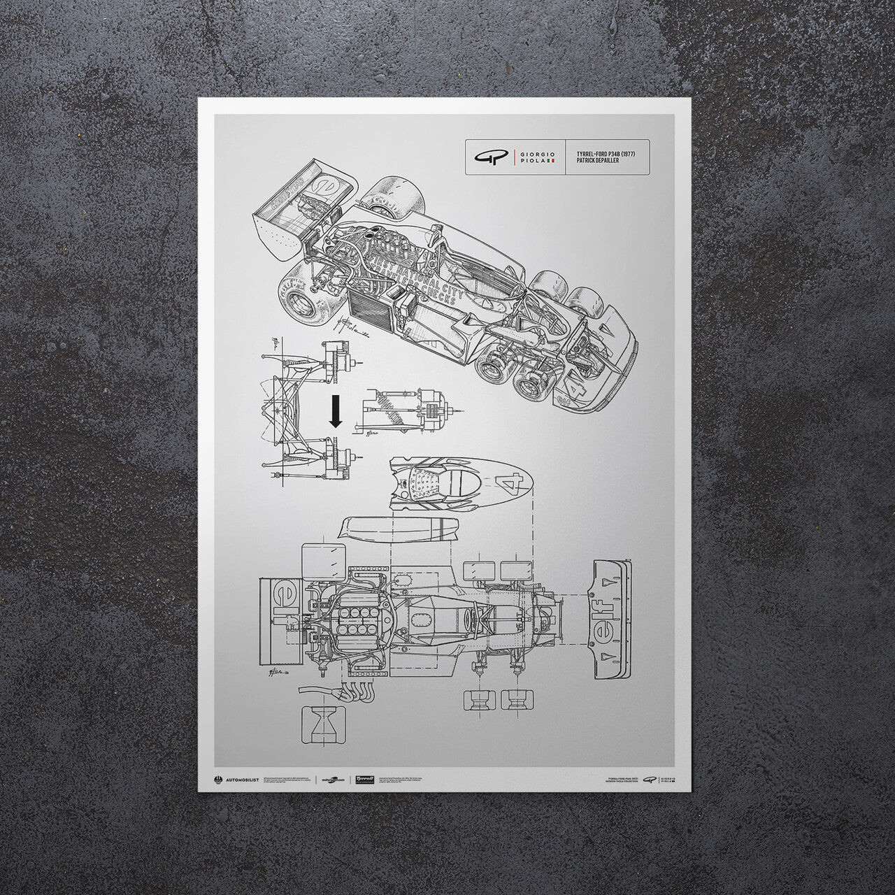 Art Print Giorgio Piola Technical Drawing - Tyrrell P34B - 1977 l ...