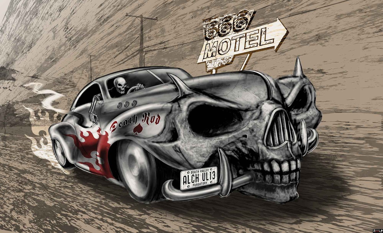 Alchimie Mort Hot Rod Voiture Crâne Poster Mural, Papier peint ...