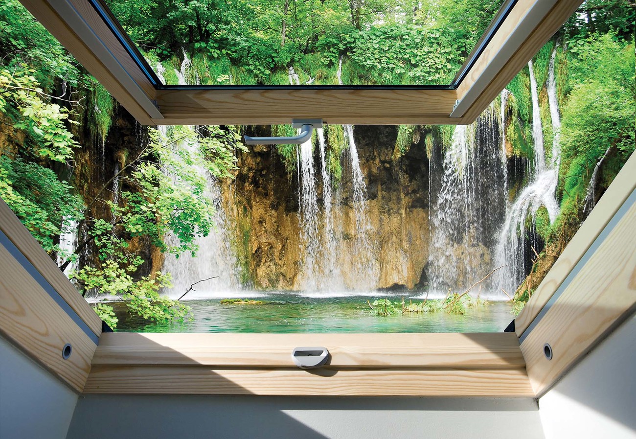 Waterfall 3D Skylight Window View Poster Mural, Papier peint | Europosters