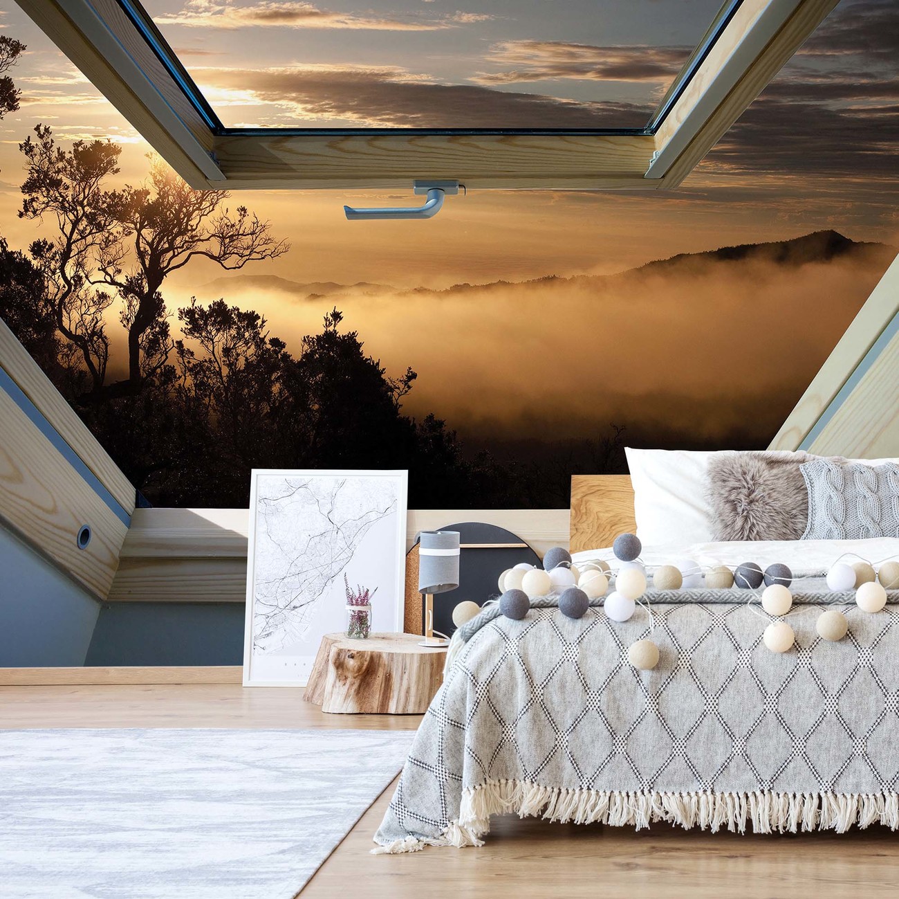Mountain Skylight Window View Wall Mural | Buy online at UKposters