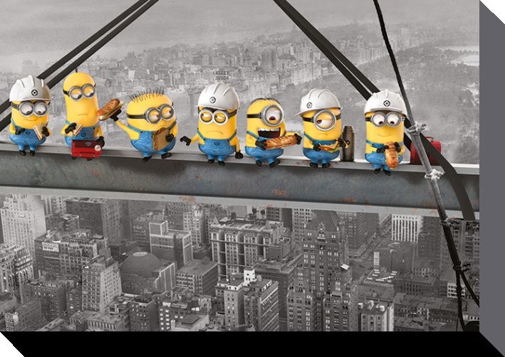Leinwanddruck Minions (Despicable Me) - Minions Lunch on a Skyscraper ...