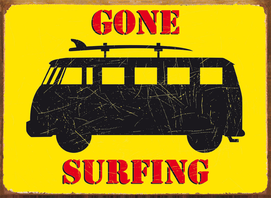Metallskylt GONE SURFING | Plåtskyltar i retrostil till väggen | Europosters