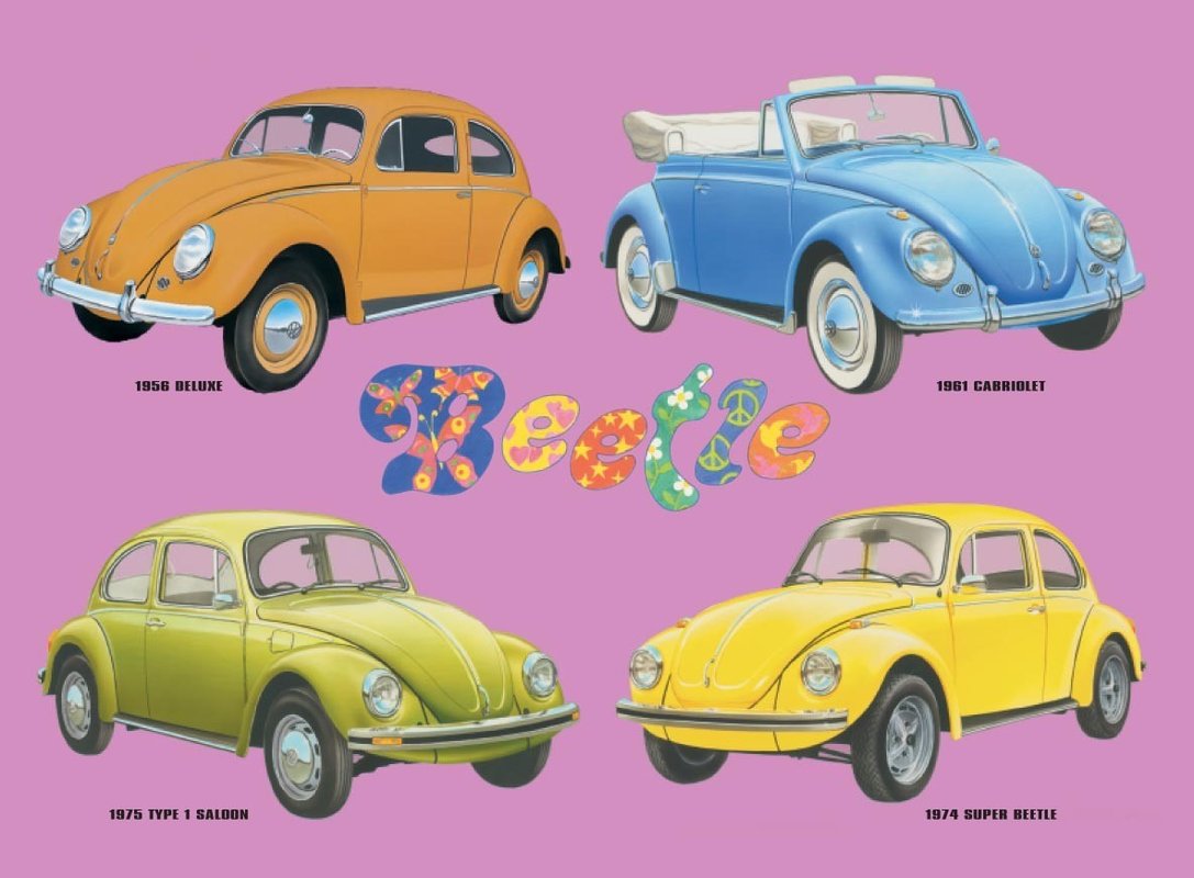 VW BEETLE COLLAGE | Metallskilt i retrostil til veggen | Europosters