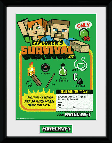 Lámina enmarcada Minecraft - Survival Kit| Pósters, cuadros | Posters.es