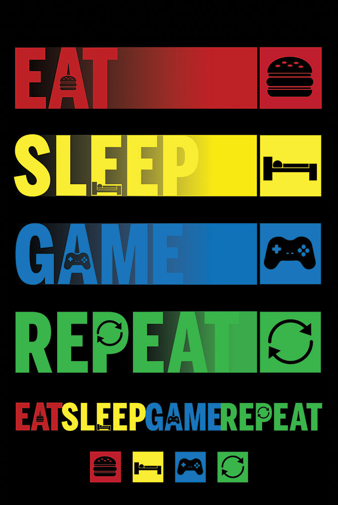Plakát Eat Sleep Game Repeat | Obraz na zeď | 3+1 zdarma | Posters.cz
