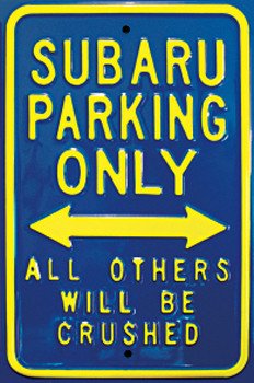 SUBARU PARKING ONLY - žlutá/modrá | Sběratelské retro plechové cedule ...