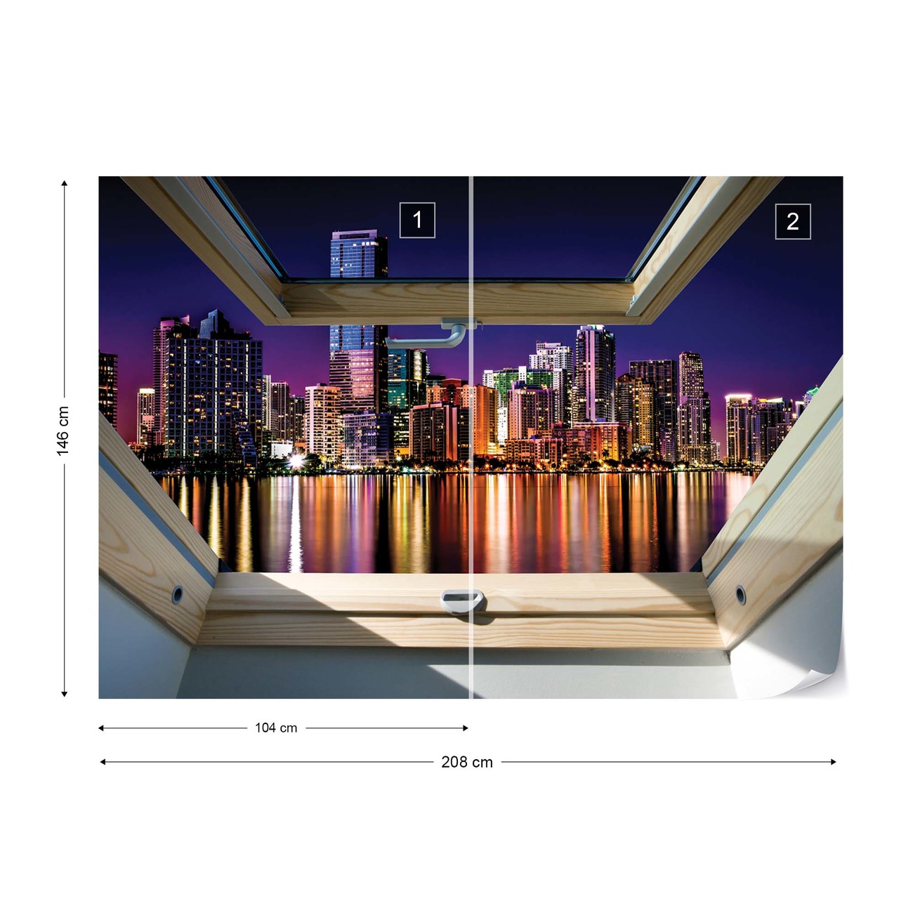 City Skyline Night 3D Skylight Window View Poster Mural, Papier peint ...