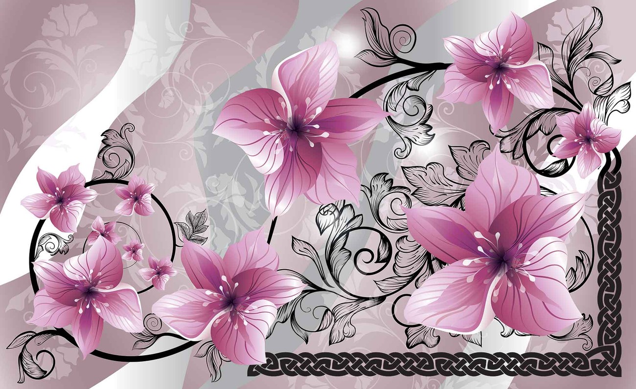 Motif floral de fleurs Poster Mural, Papier peint | Acheter-le sur ...