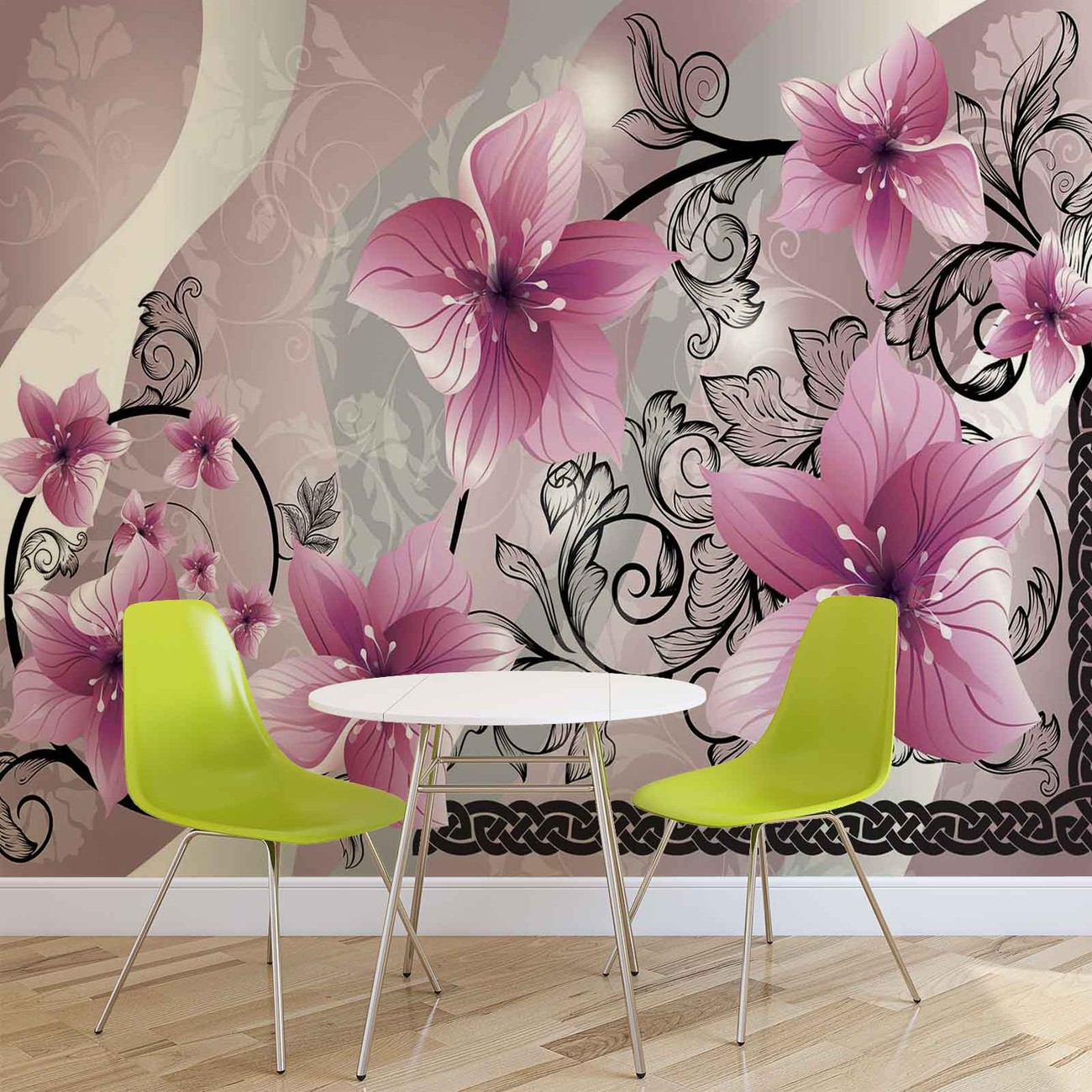 Motif floral de fleurs Poster Mural, Papier peint | Acheter-le sur ...