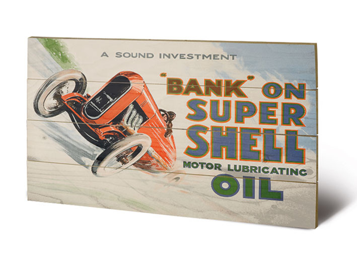 Poster su legno Shell - Bank on Shell - Racing Car, 1924 su EuroPosters.it