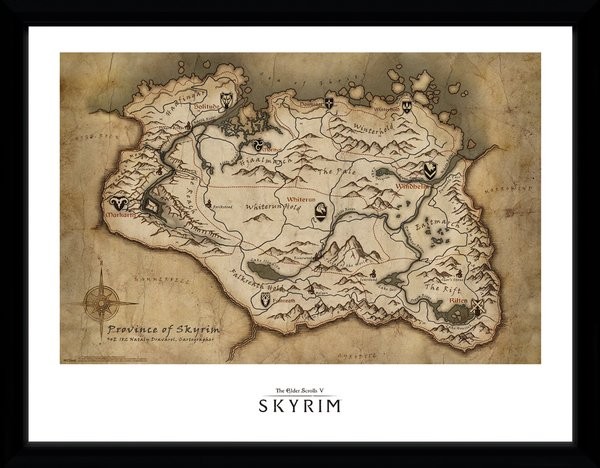 Skyrim - Map rámovaný obraz na zeď | Posters.cz
