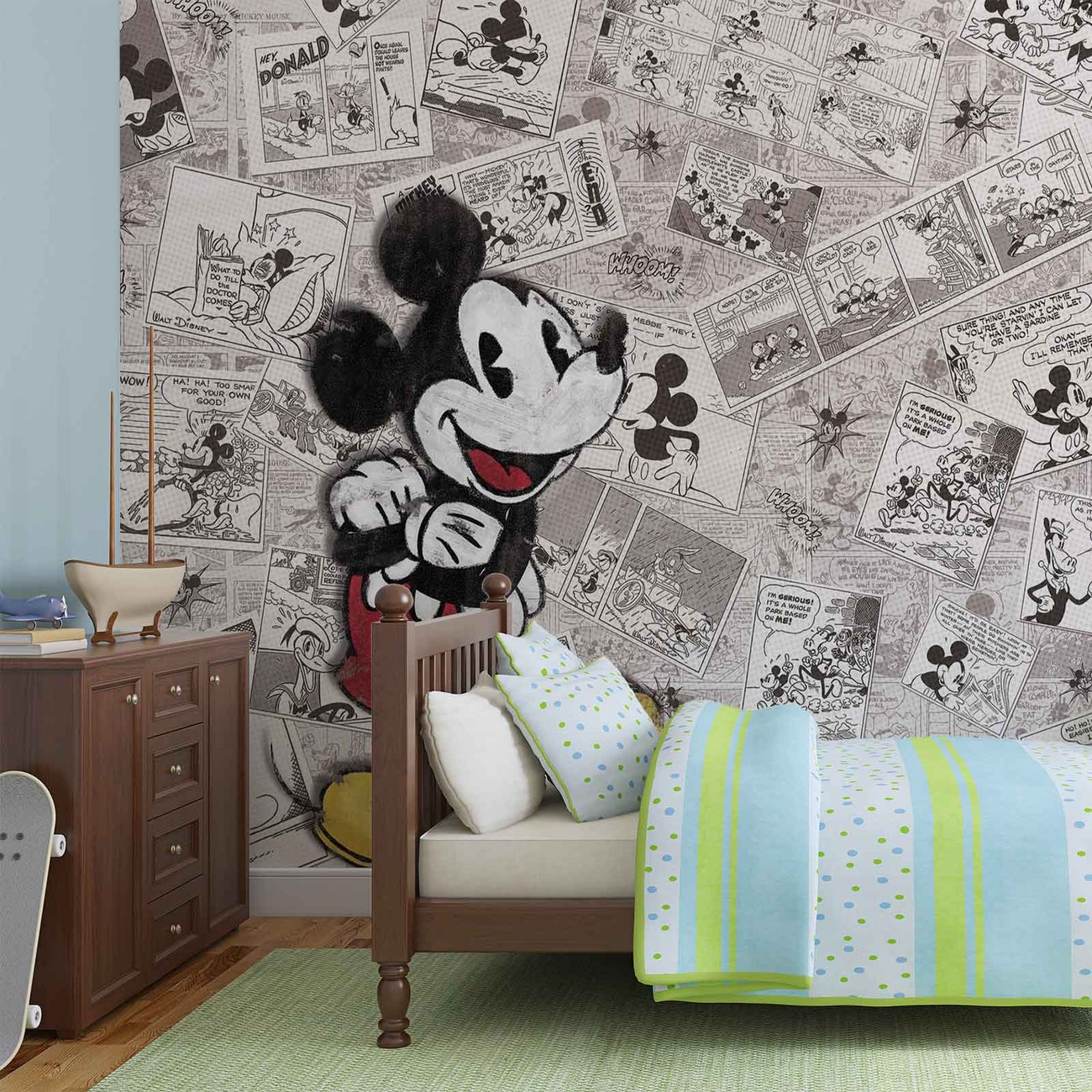 Disney Mickey Mouse Newsprint Vintage Wall Paper Mural | Buy at UKposters