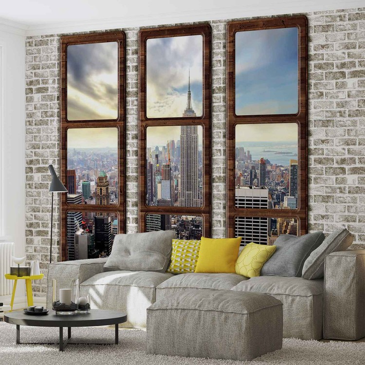 New York City Skyline Window View Fototapet, Tapet på Europosters.dk