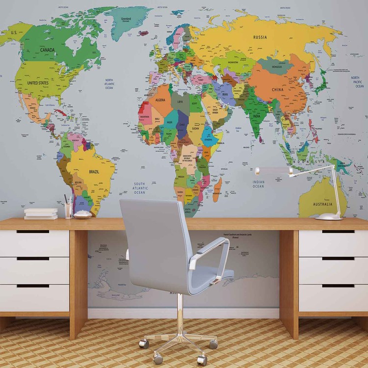 World Map Fototapet, Tapet på Europosters.dk