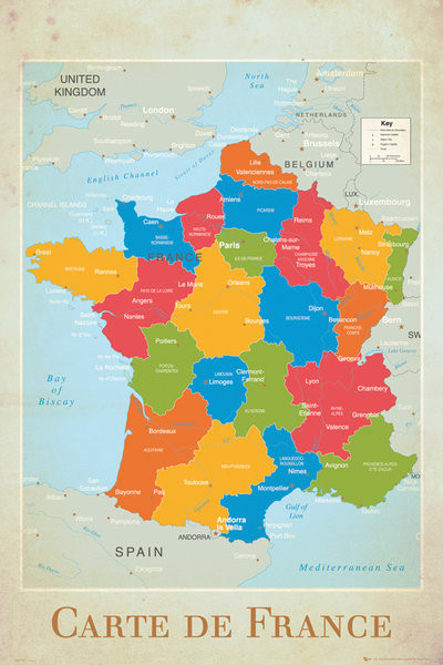 Carte de France - politique Poster, Affiche | Acheter-le sur Europosters.fr