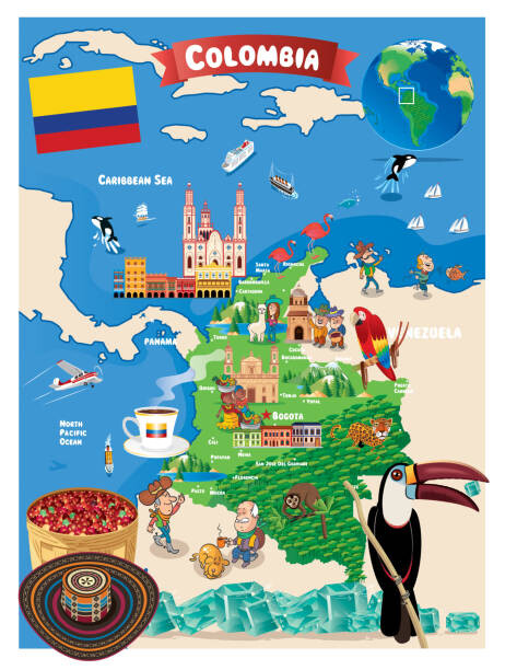 Kunstdruck Cartoon map of Colombia, drmakkoy | Poster, Wandbilder und ...